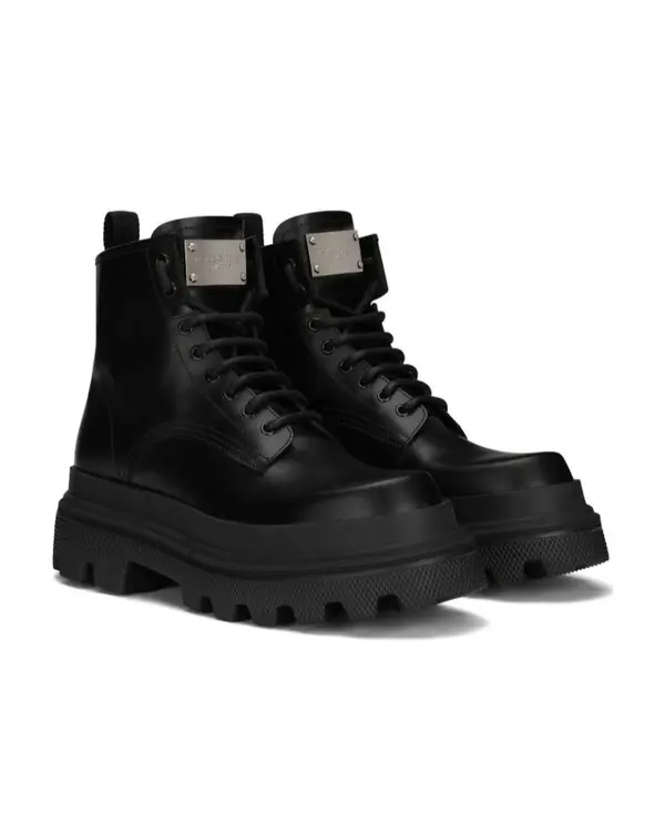 Dolce & Gabbana Logo Plaque Lace-up Ankle Boots