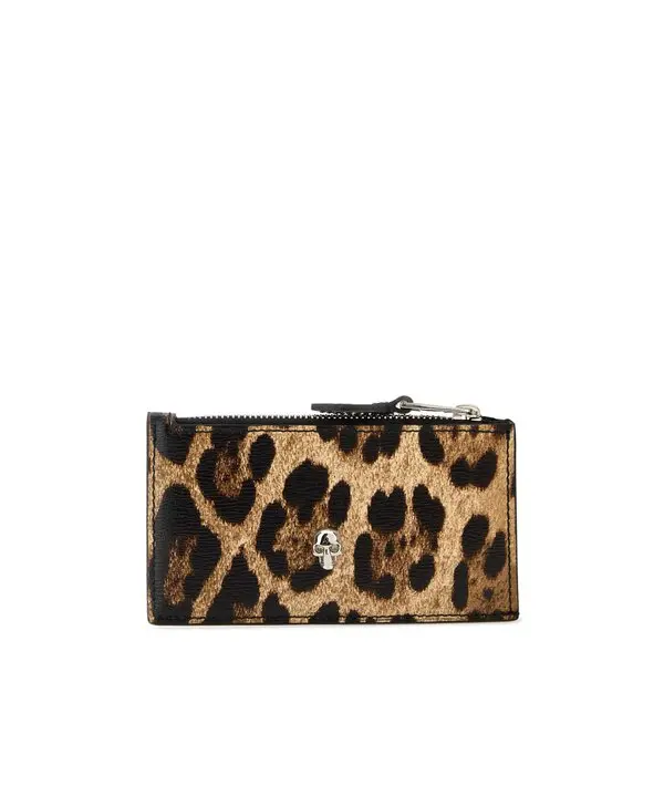 Alexander McQueen Leopard Printed Zipprf Card Holder - Black