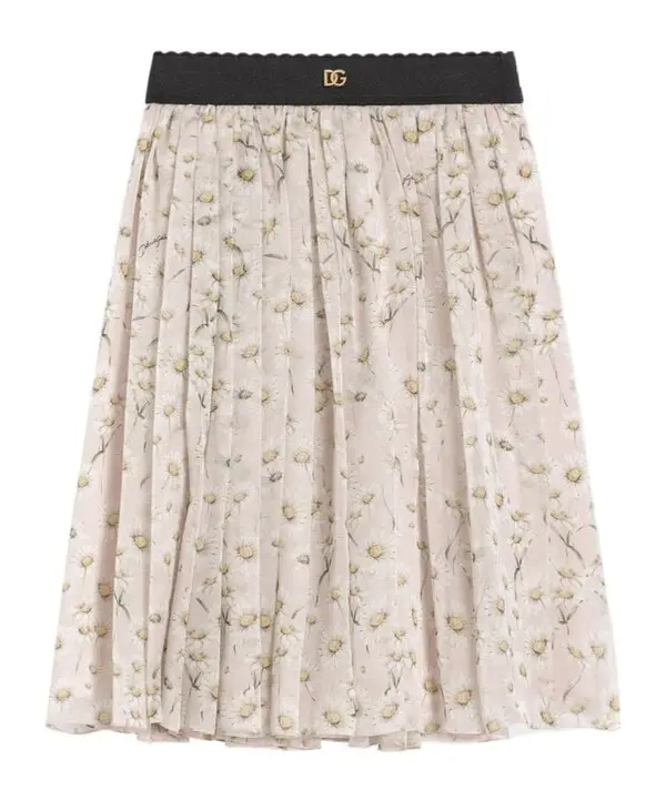 Dolce & Gabbana Pleated Daisy-print Midi Skirt
