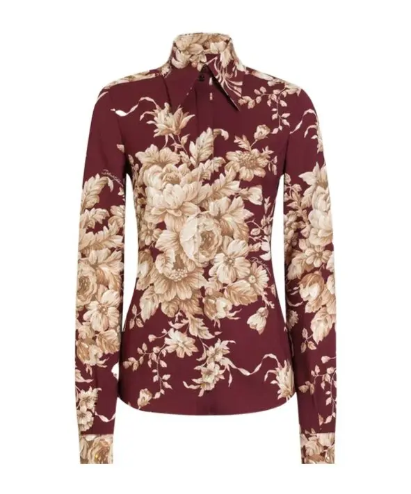Dolce & Gabbana Rose-printed Charmeuse Shirt - Red