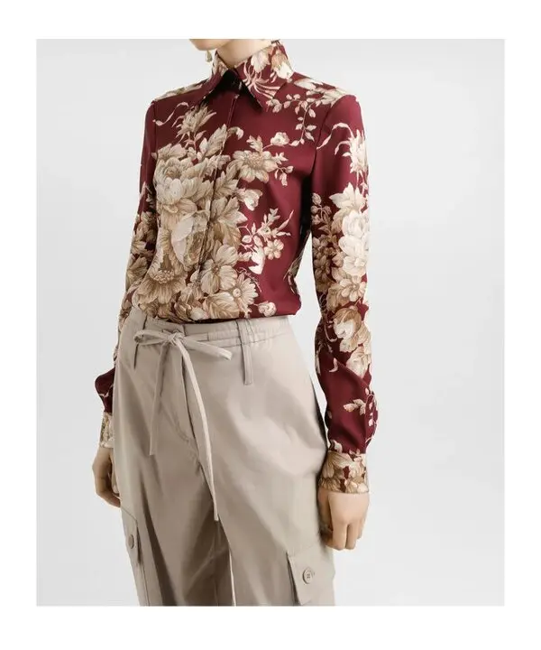 Dolce & Gabbana Rose-printed Charmeuse Shirt - Red