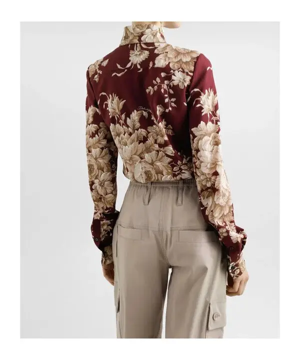 Dolce & Gabbana Rose-printed Charmeuse Shirt - Red