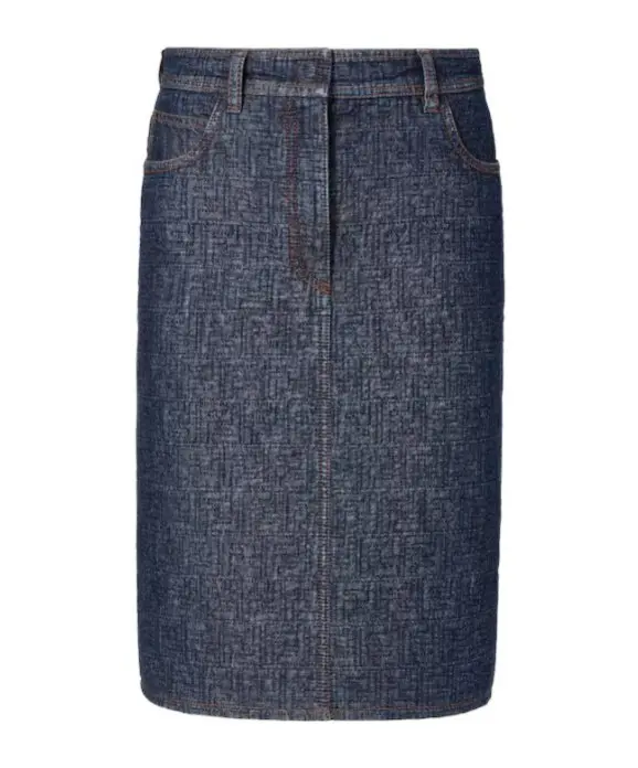 Fendi Ff Jacquard Denim Midi Skirt