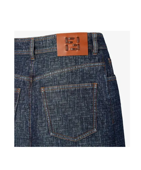 Fendi Ff Jacquard Denim Midi Skirt
