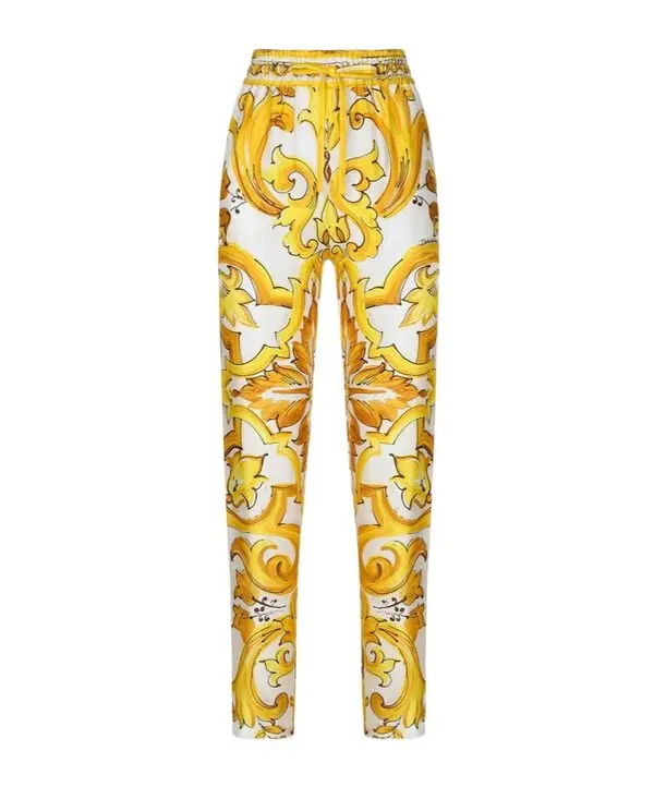 Dolce & Gabbana Drawstring-waist Silk Track Pants - White And Yellow