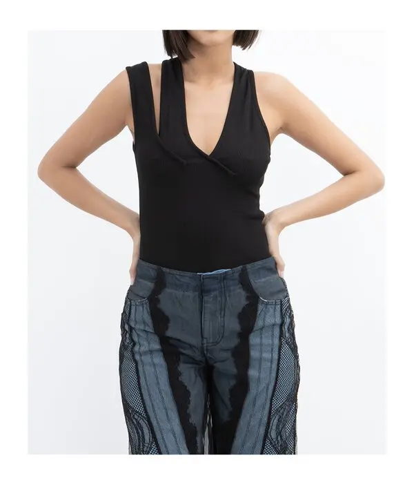 Christopher Esber Asymmetric Ribbed V-neck Tank Top