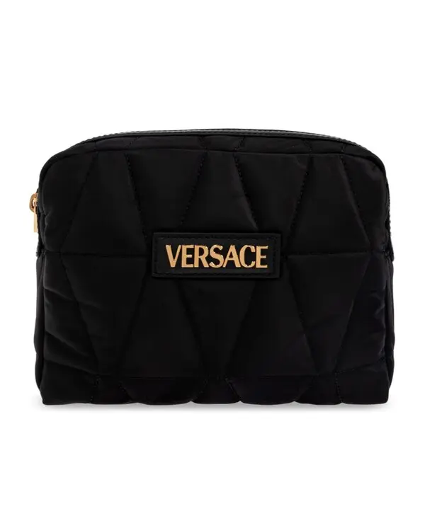 Versace Logo Plaque Quilted Belt Bag - Black