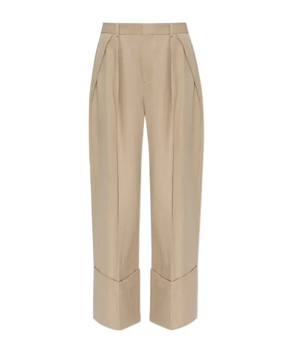 Victoria Beckham Wide Leg Turn-up Trousers - Beige