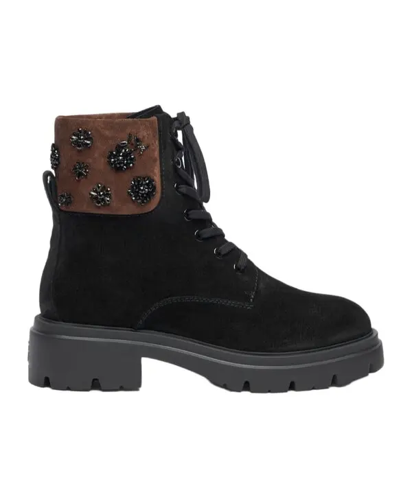 STUART WEITZMAN Black Lace-up Ankle Boots With Embellished Detail