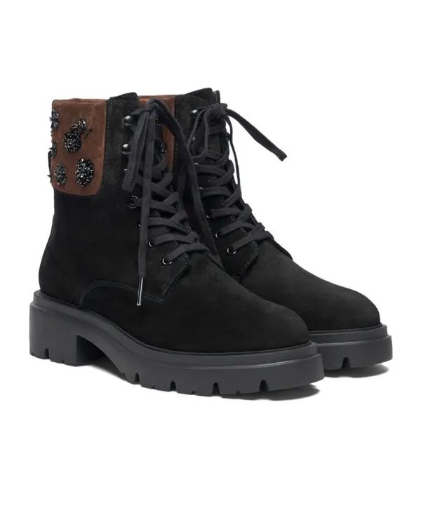 STUART WEITZMAN Black Lace-up Ankle Boots With Embellished Detail