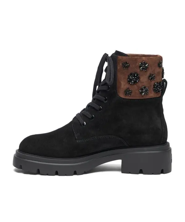 STUART WEITZMAN Black Lace-up Ankle Boots With Embellished Detail