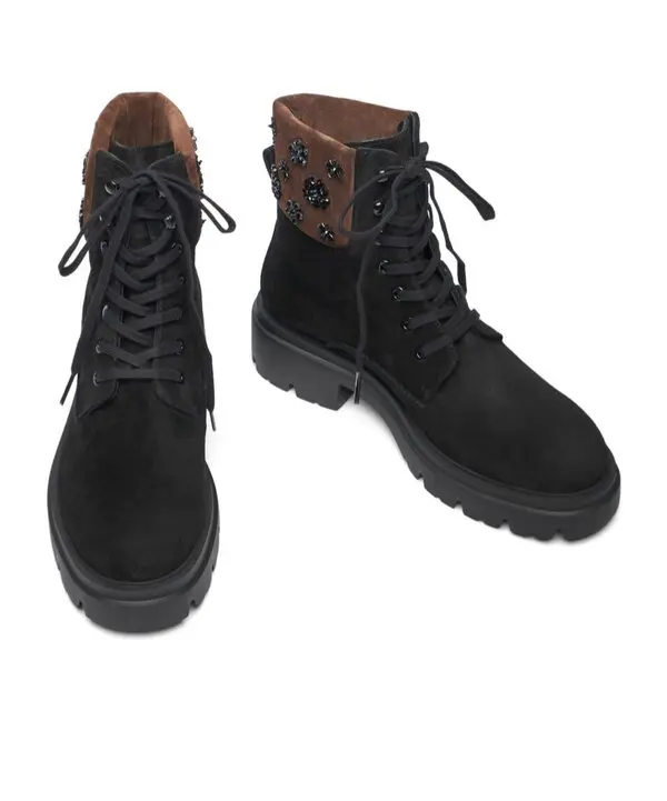STUART WEITZMAN Black Lace-up Ankle Boots With Embellished Detail