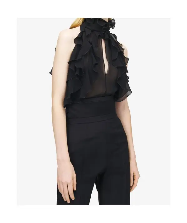 Alexander McQueen Ruffled High Neck Sleeveless Top