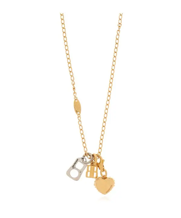 Balenciaga Logo Charm Necklace - Gold