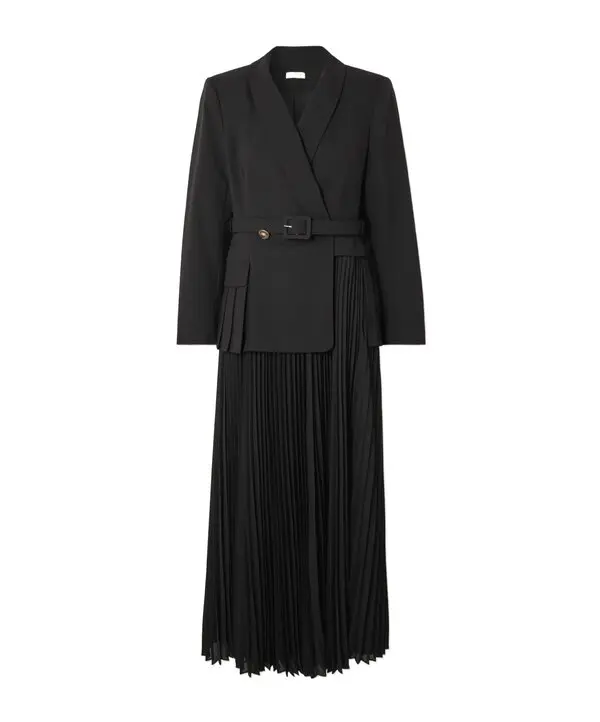 Simkhai Alexandra Belted Pleated Crepe Dress