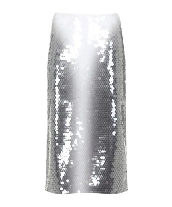 Sportmax Allover Sequin Embellished Midi Skirt - Gray
