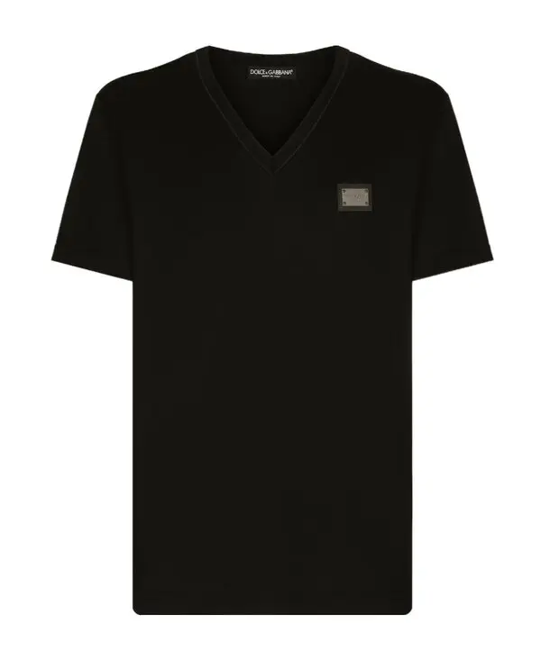 Dolce & Gabbana Dolce Gabbana Logo Patch V-neck T-shirt