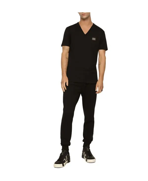 Dolce & Gabbana Dolce Gabbana Logo Patch V-neck T-shirt