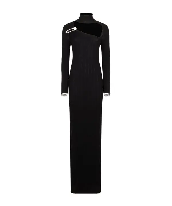 Giuseppe Di Morabito Ribbed Knit Long Dress With Brooch Detail - Black