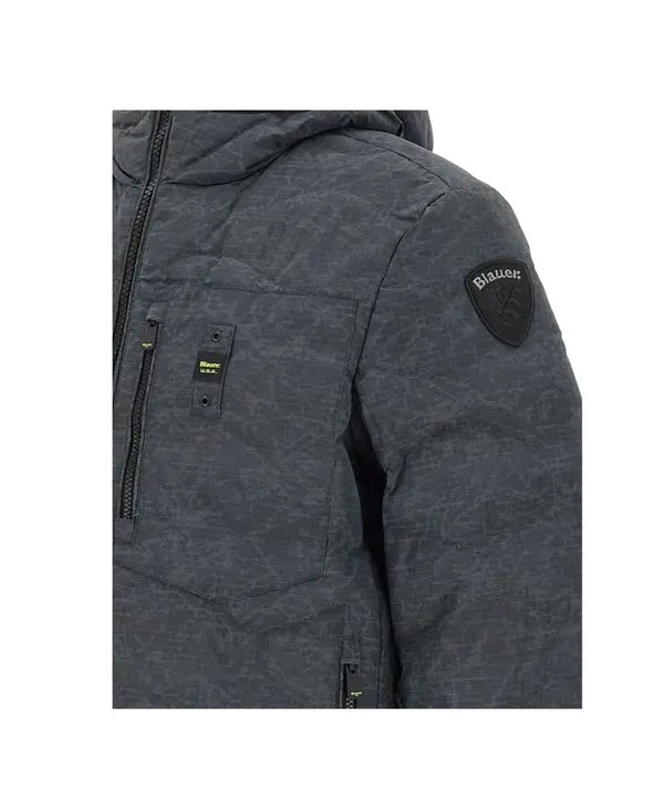 BLAUER. Waxed Down Jacket With Hood - Black