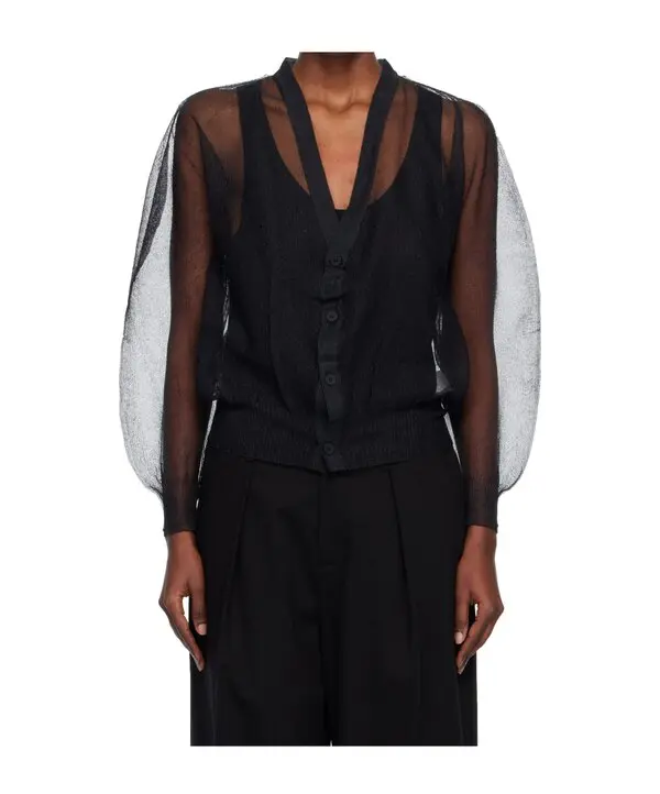 Issey Miyake Sheer Lantern Sleeve Cardigan