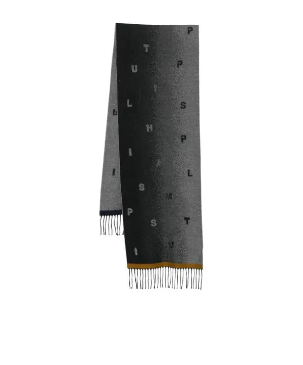 Paul Smith Logo Jacquard Fringed Scarf - Black