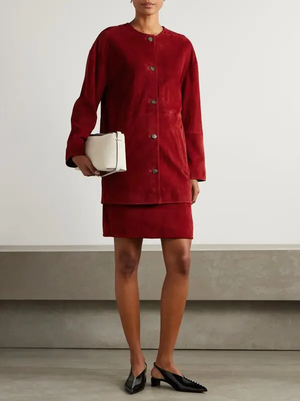 Loulou De Saison Waren Single-breasted Suede Coat - Red