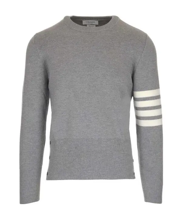 Thom Browne 4-bar Striped Trim Pullover - Light Gray