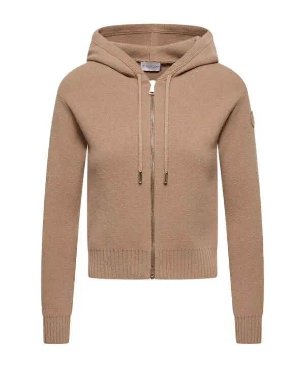 Moncler Logo Patch Zip-up Cardigan - Camel
