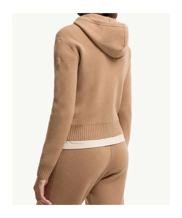 Moncler Logo Patch Zip-up Cardigan - Camel