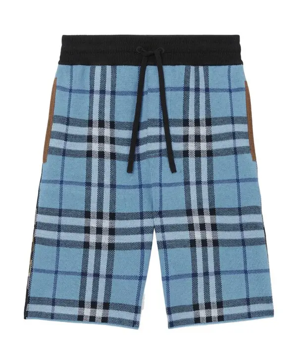 Burberry Check Wool And Cotton Blend Drawstring Shorts - Blue