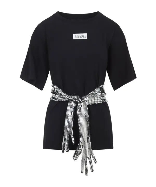 MAISON MARGIELA Roundneck T-shirt With Embellished Belt - Black