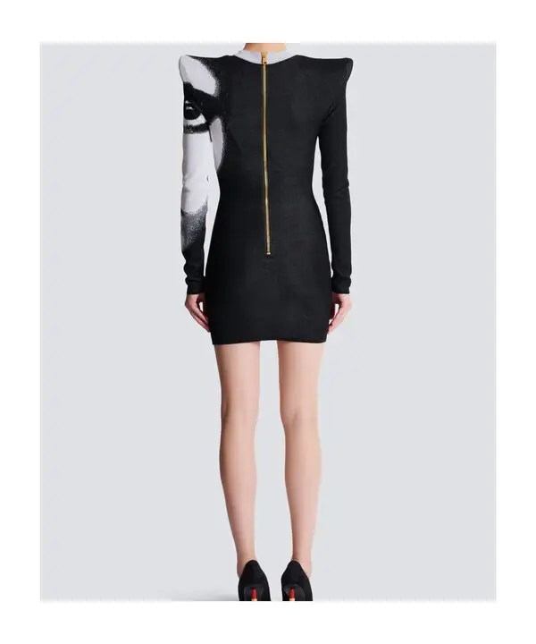 Balmain Face Motif Jacquard Knit Dress