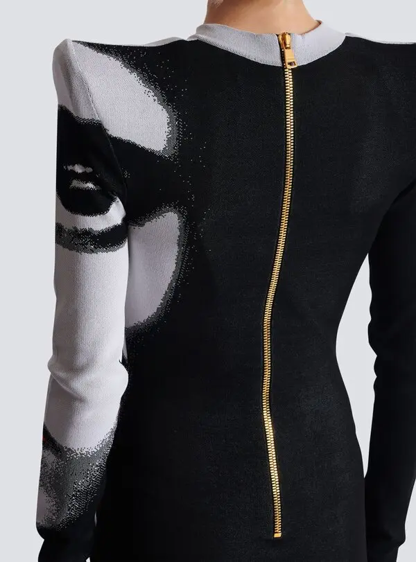 Balmain Face Motif Jacquard Knit Dress