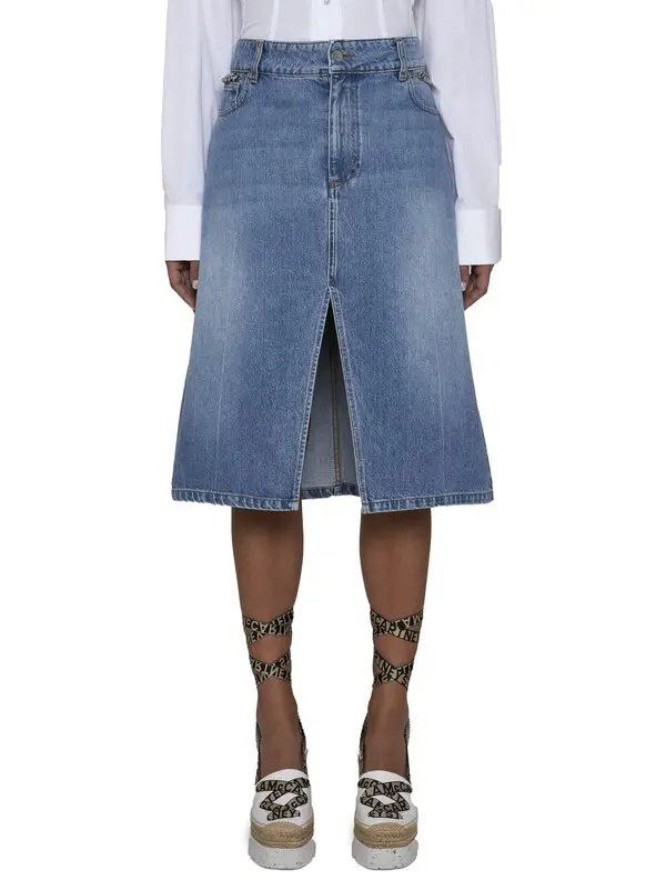 Stella McCartney Front Slit Denim Midi Skirt