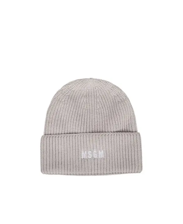 MSGM Logo Embroidered Knitted Beanie - Gray