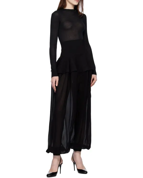 Alaïa Round Neck Long Sleeve Sheer Jumpsuit