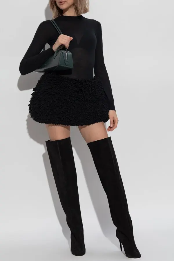 Alaïa Round Neck Long Sleeve Sheer Jumpsuit