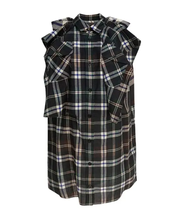 Sacai Plaid Shirt Dress With Ruffled Details