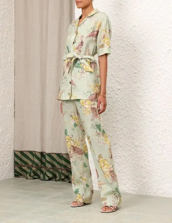 Zimmermann Short Sleeve Button Front Shirt With Self-tie Belt
