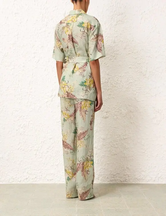 Zimmermann Short Sleeve Button Front Shirt With Self-tie Belt