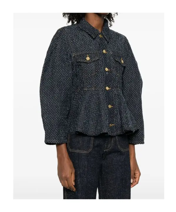 GANNI Buttoned Denim Peplum Jacket - Navy