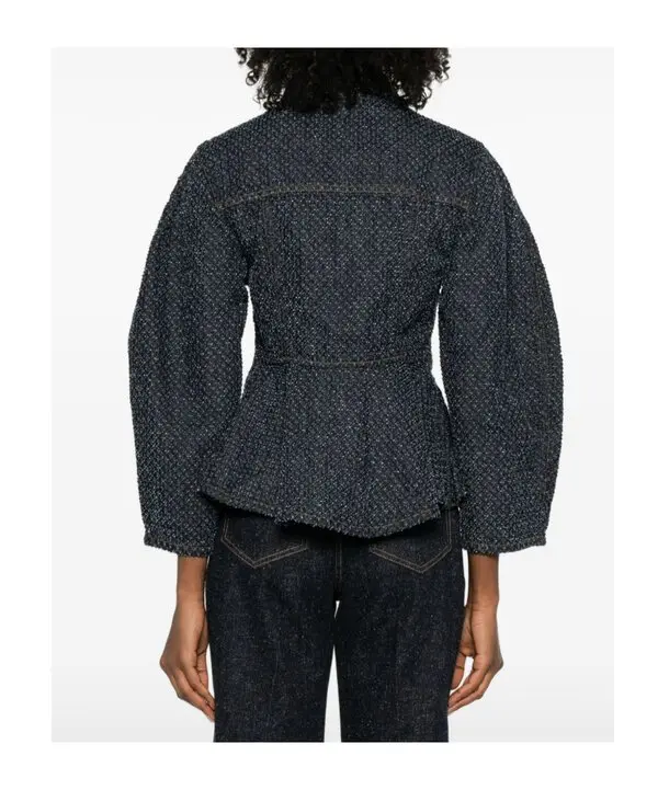 GANNI Buttoned Denim Peplum Jacket - Navy