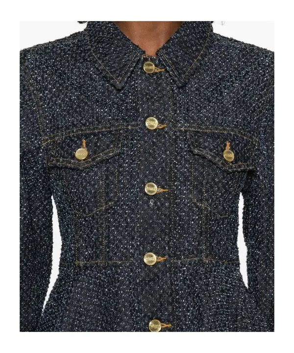 GANNI Buttoned Denim Peplum Jacket - Navy