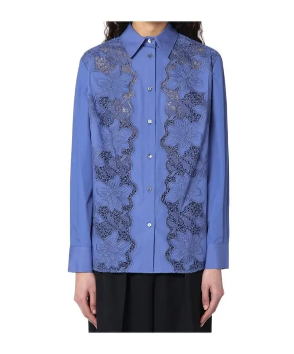 P.a.r.o.s.h Embroidered Cotton Shirt With Classic Collar - Blue