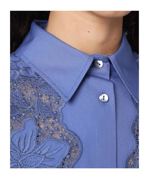 P.a.r.o.s.h Embroidered Cotton Shirt With Classic Collar - Blue