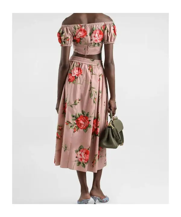 Dolce & Gabbana Floral Pleated Midi Skirt - Pink