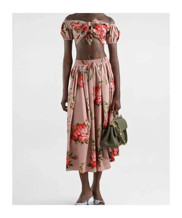Dolce & Gabbana Floral Pleated Midi Skirt - Pink