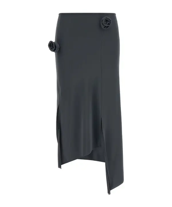 Coperni Asymmetrical Hem Flower Embellished Skirt - Grey