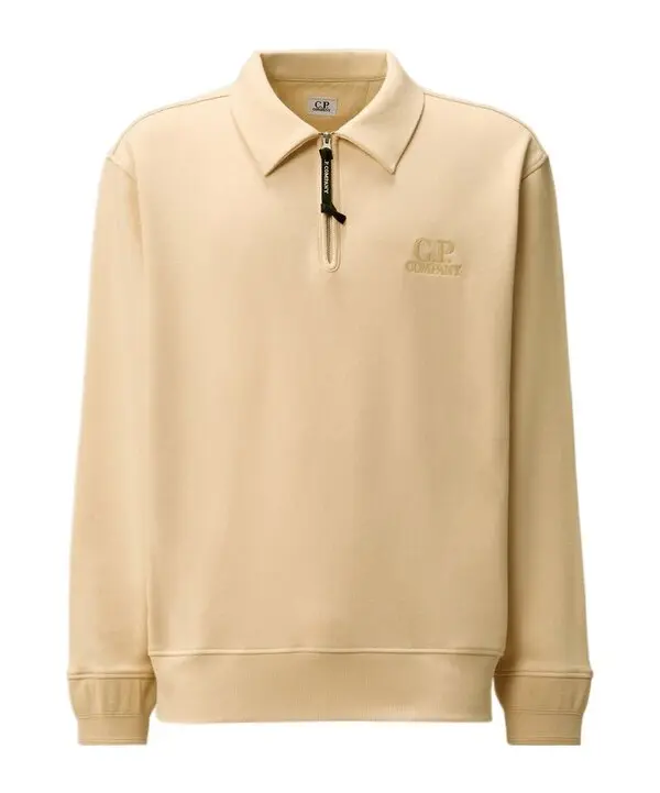 C.P. COMPANY Diagonal Raised Fleece Half Zip Sweatshirt - Happy Fruit Shell-beige